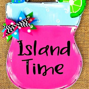 Island Time TROPICAL DRINK SIGN Seasonal Wall Plaque Home Family Deck ...