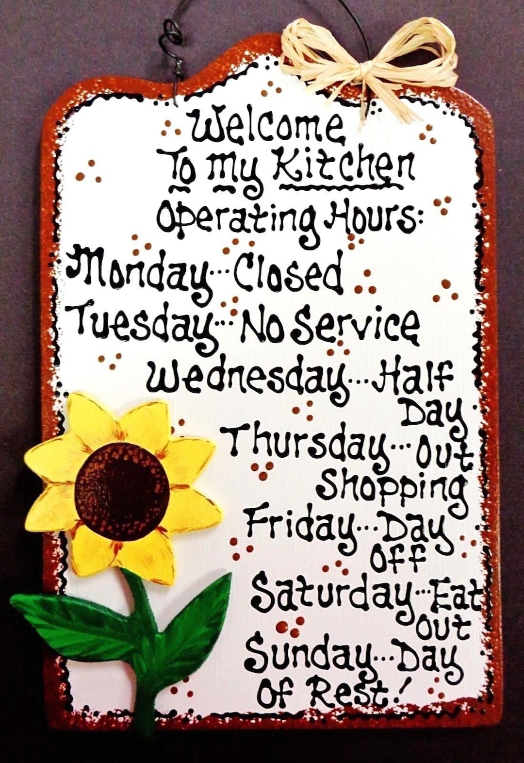 SUNFLOWER OVERLAY Kitchen Operating Hours SIGN Plaque Country Wood ...