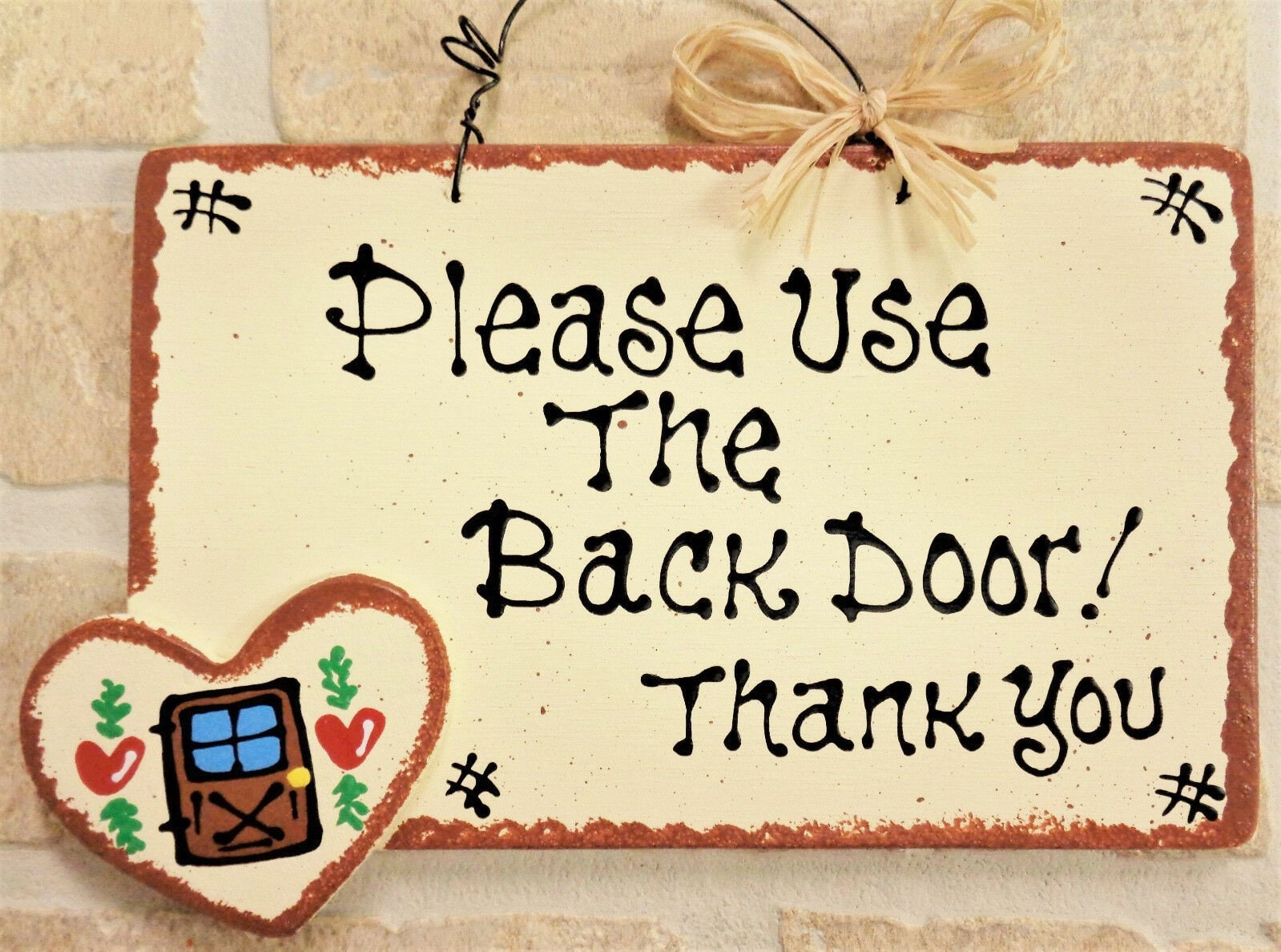 Please Use the BACK DOOR SIGN Country Wood Crafts Porch Hanger Remove ...