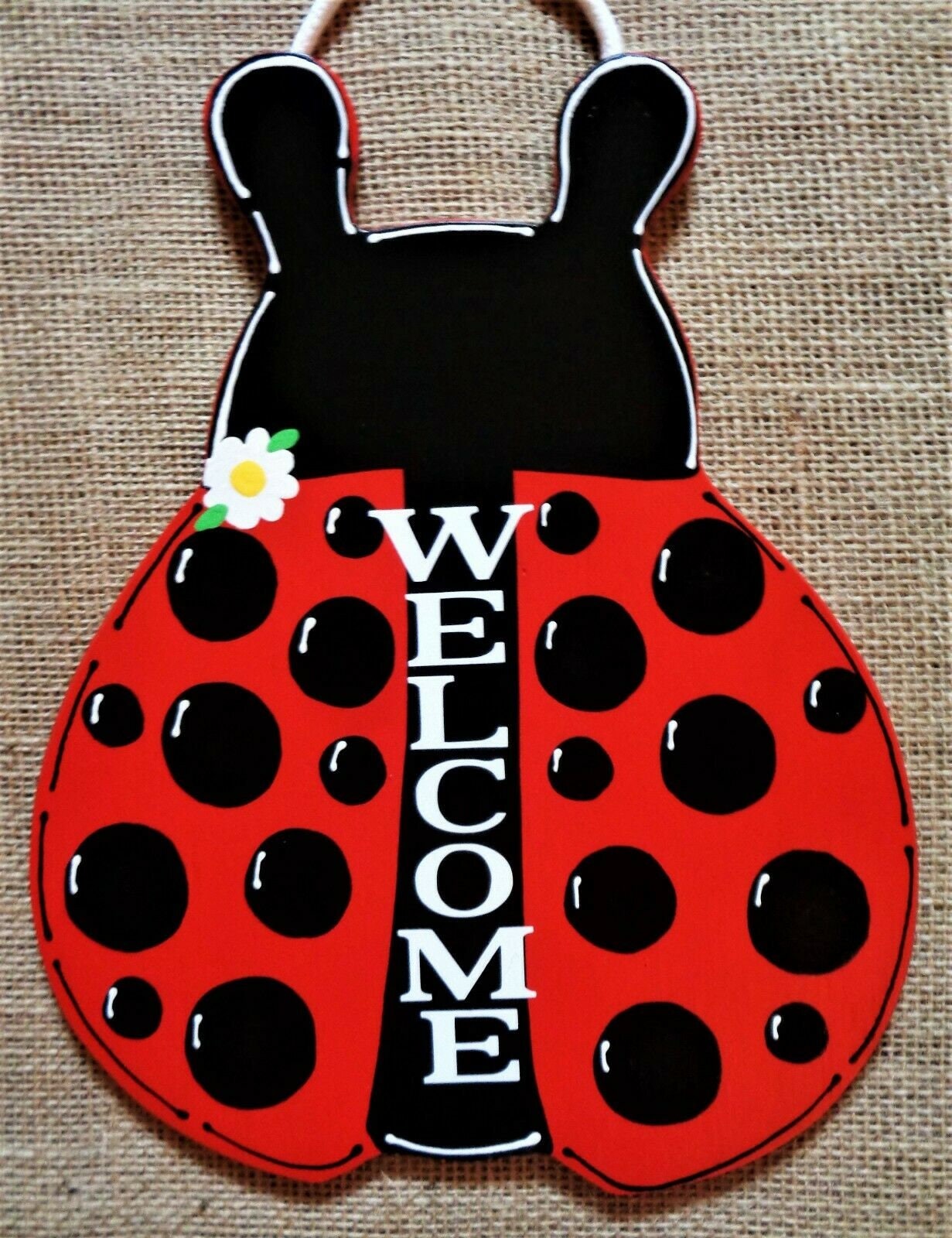 LADYBUG WELCOME Shaped SIGN Seasonal Wall Plaque Home Family Deck Patio ...
