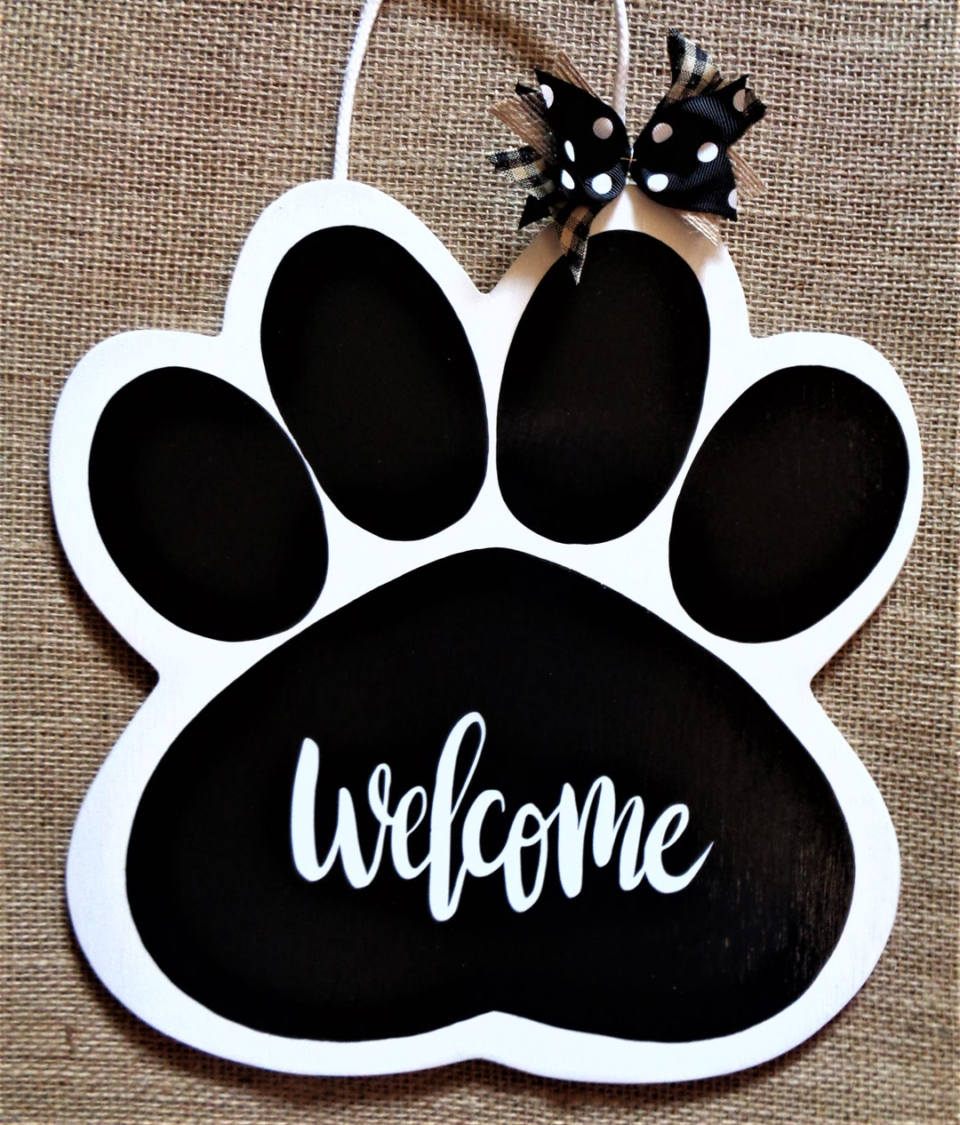 Welcome PAW PRINT SIGN Pet Wall Plaque Door Hanger Hand Painted ...