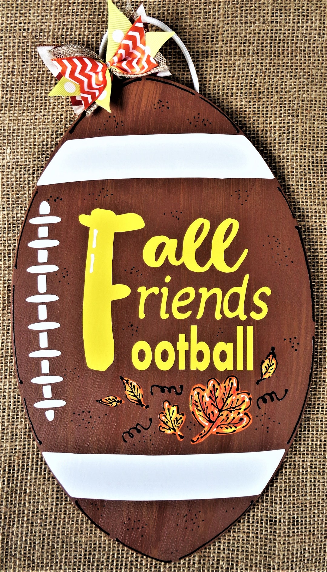 FALL FRIENDS FOOTBALL Wood Wooden Welcome Sign Wall Art Door Plaque ...