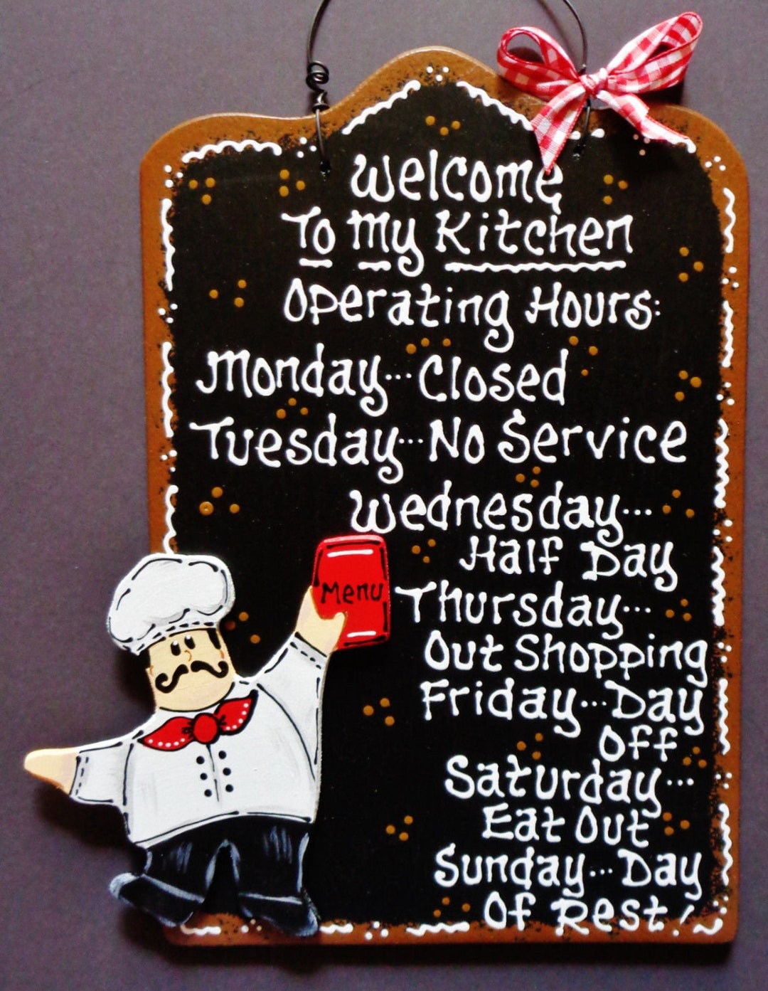 FAT CHEF OVERLAY Kitchen Hours Sign Plaque Country Wood Wall Bistro ...