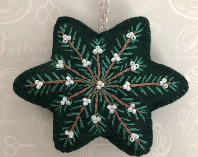 Handmade Felt Christmas Star Ornament, Hand Cut, Hand Sewn, Embroidered ...