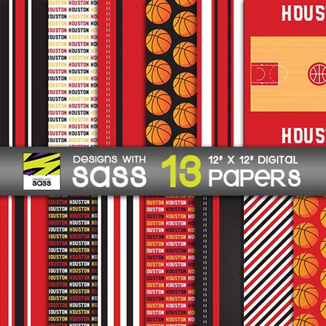 Digital Paper, Houston Basketball Paper, Houston Basketball Pattern ...