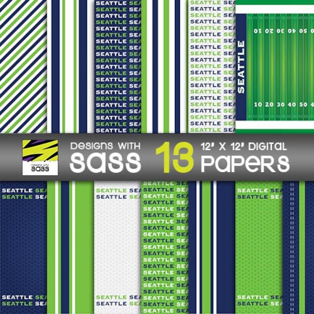 Digital Paper, Seattle Football Pattern, Seattle Football Paper ...