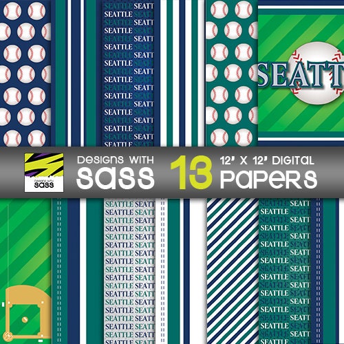 Digital Paper, Seattle Baseball, Seattle Baseball Pattern, Seattle ...