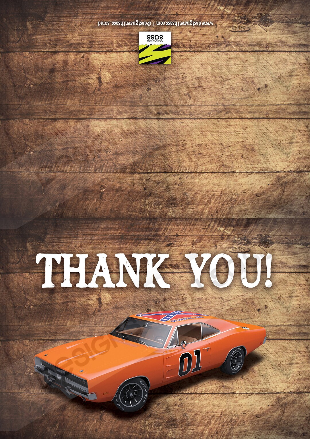 Printable, Dukes of Hazzard Thank You Card, General Lee, Hood Slidin ...
