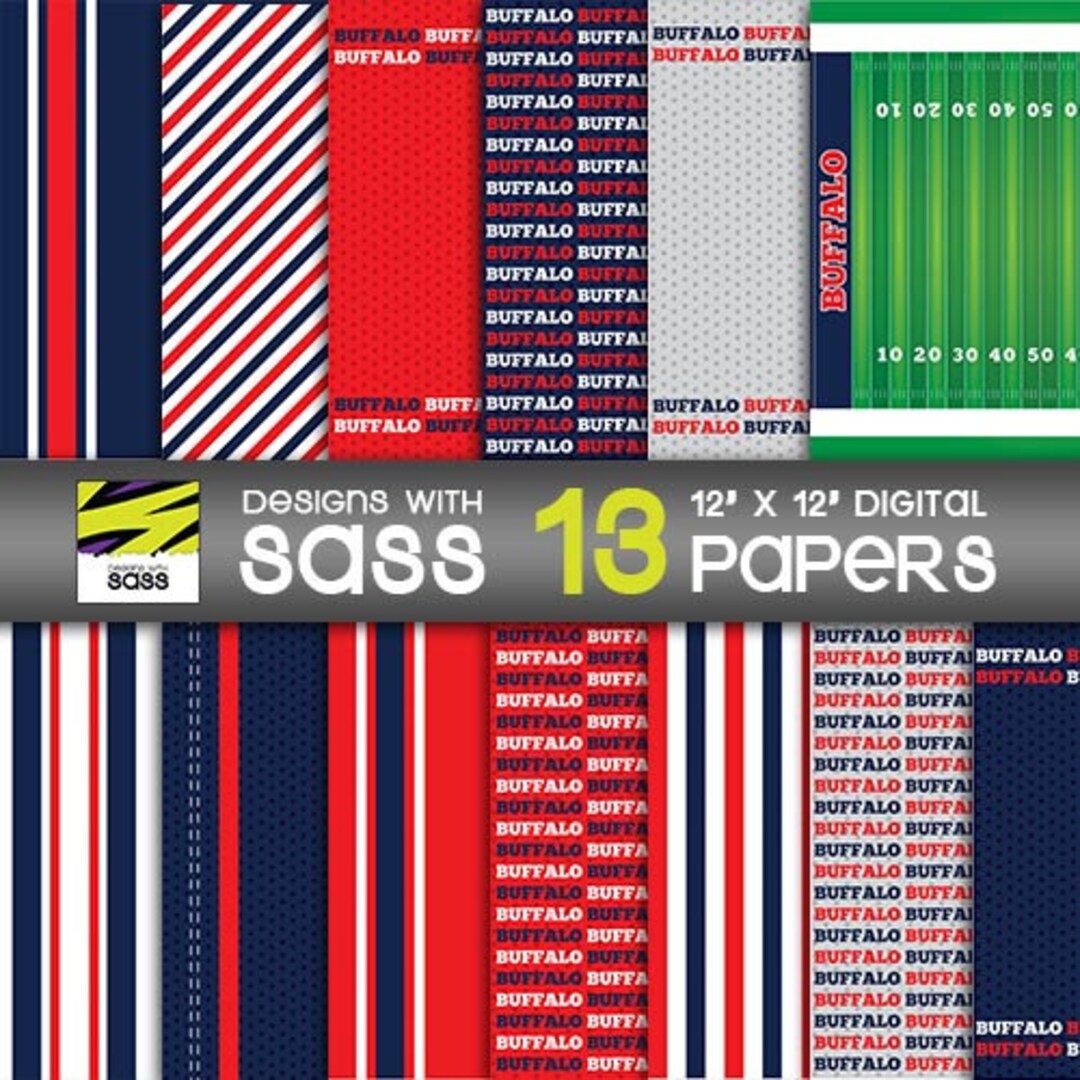 Digital Paper, Buffalo Football Pattern, New York Football Craft Paper ...