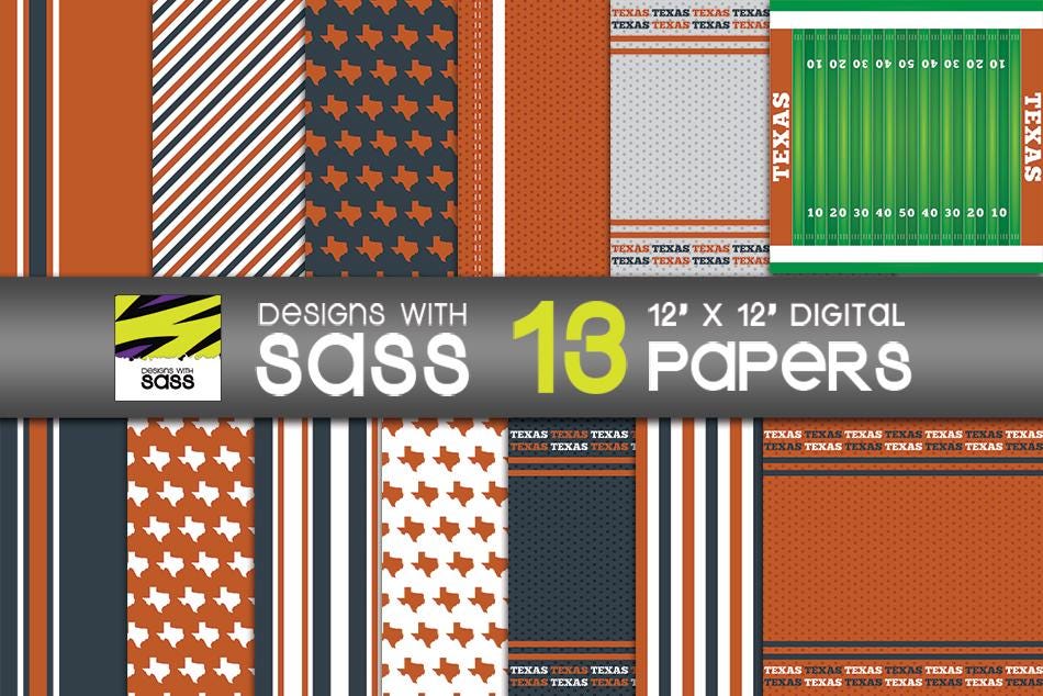 Digital Paper, Texas College Football Pattern, Football Paper, Football ...