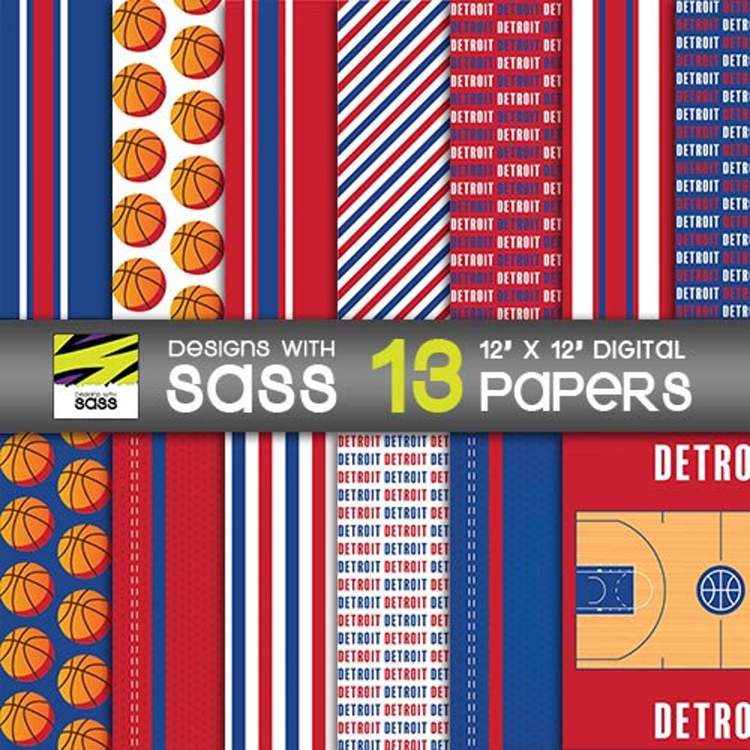 Digital Paper, Detroit Basketball Pattern, Detroit Basketball Paper ...