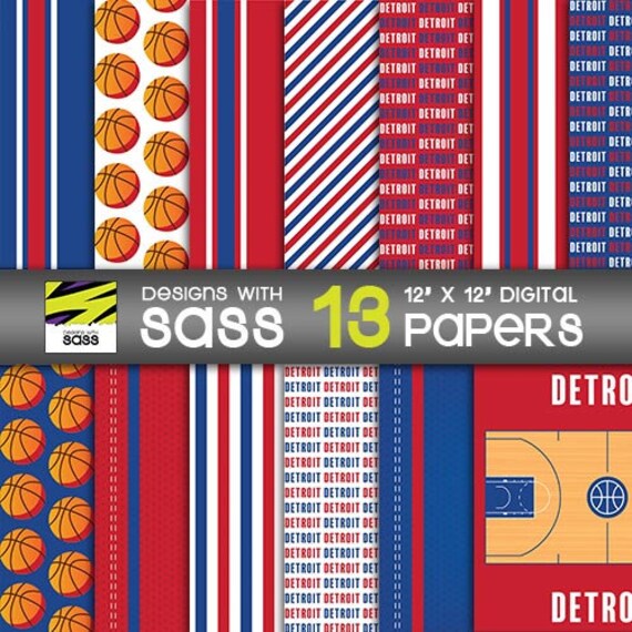 Digital Paper Detroit Basketball Red Blue Pistons - Etsy