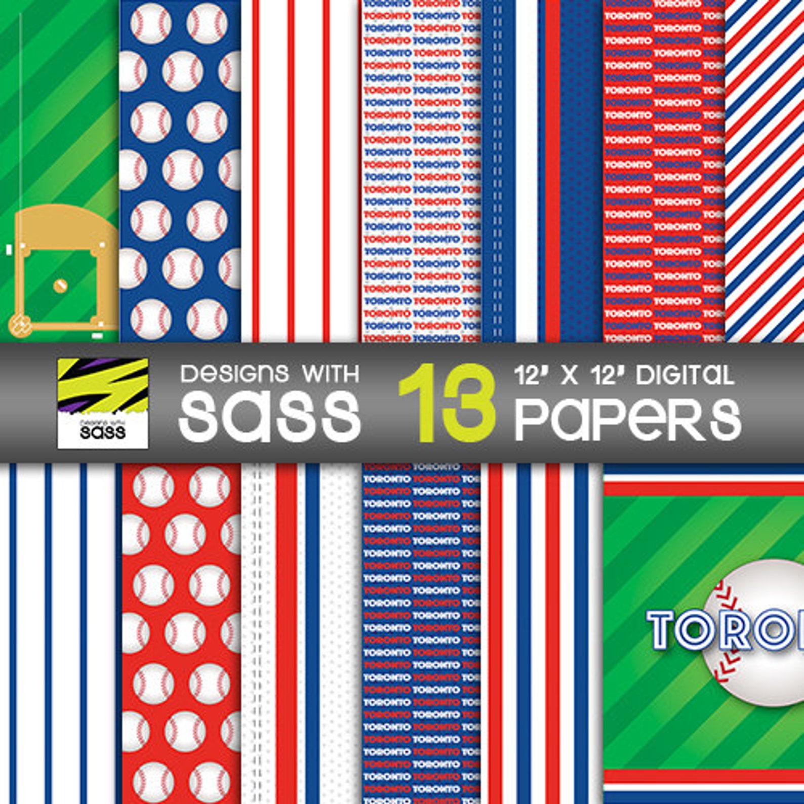 Digital Paper, Toronto Baseball Paper, Toronto Baseball Pattern ...