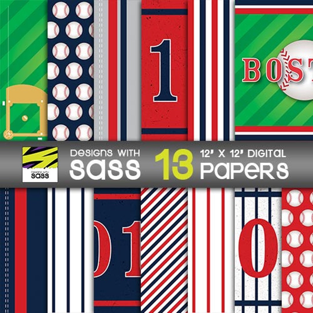 Digital Paper, Boston Baseball Baseball Paper, Boston Baseball Pattern ...