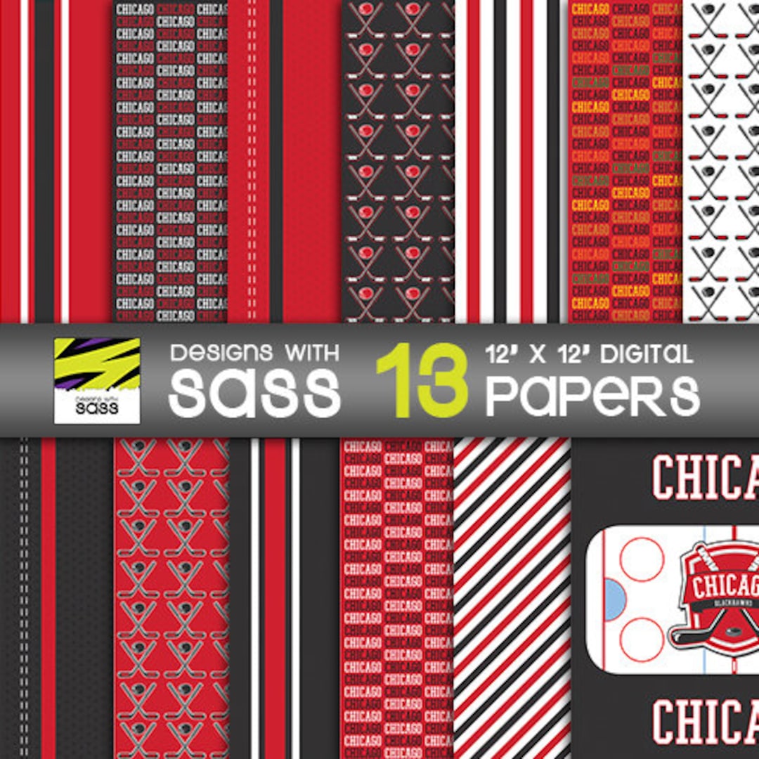 Digital Paper, Chicago Hockey Paper, Chicago Hockey Pattern, Chicago ...