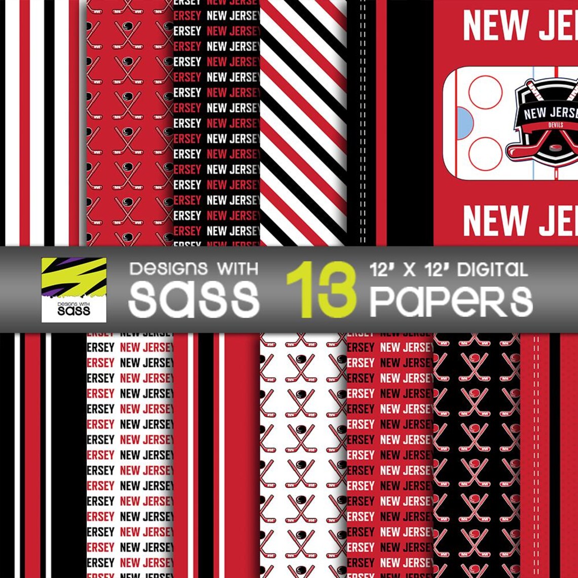 Seamless New Jersey Hockey Digital Paper, Pro Hockey, Hockey Pattern ...