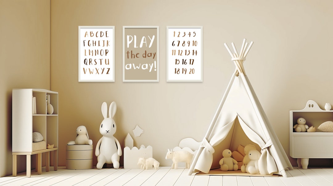 Printable, Neutral Kids Playroom Poster, ABC 123 Poster, Digital Kids ...
