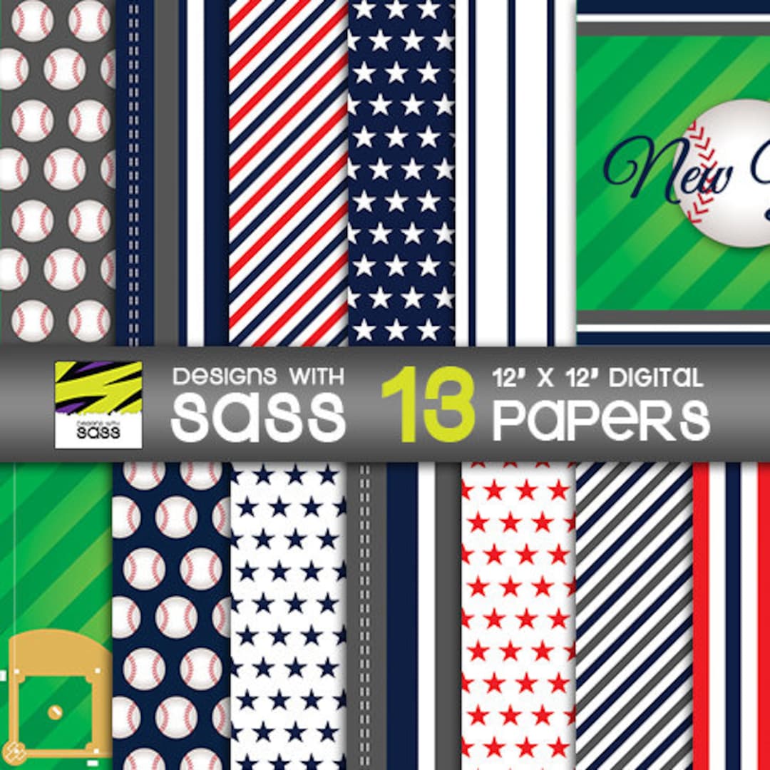 Digital Paper, New York Baseball Paper, New York Baseball Scrapbook ...