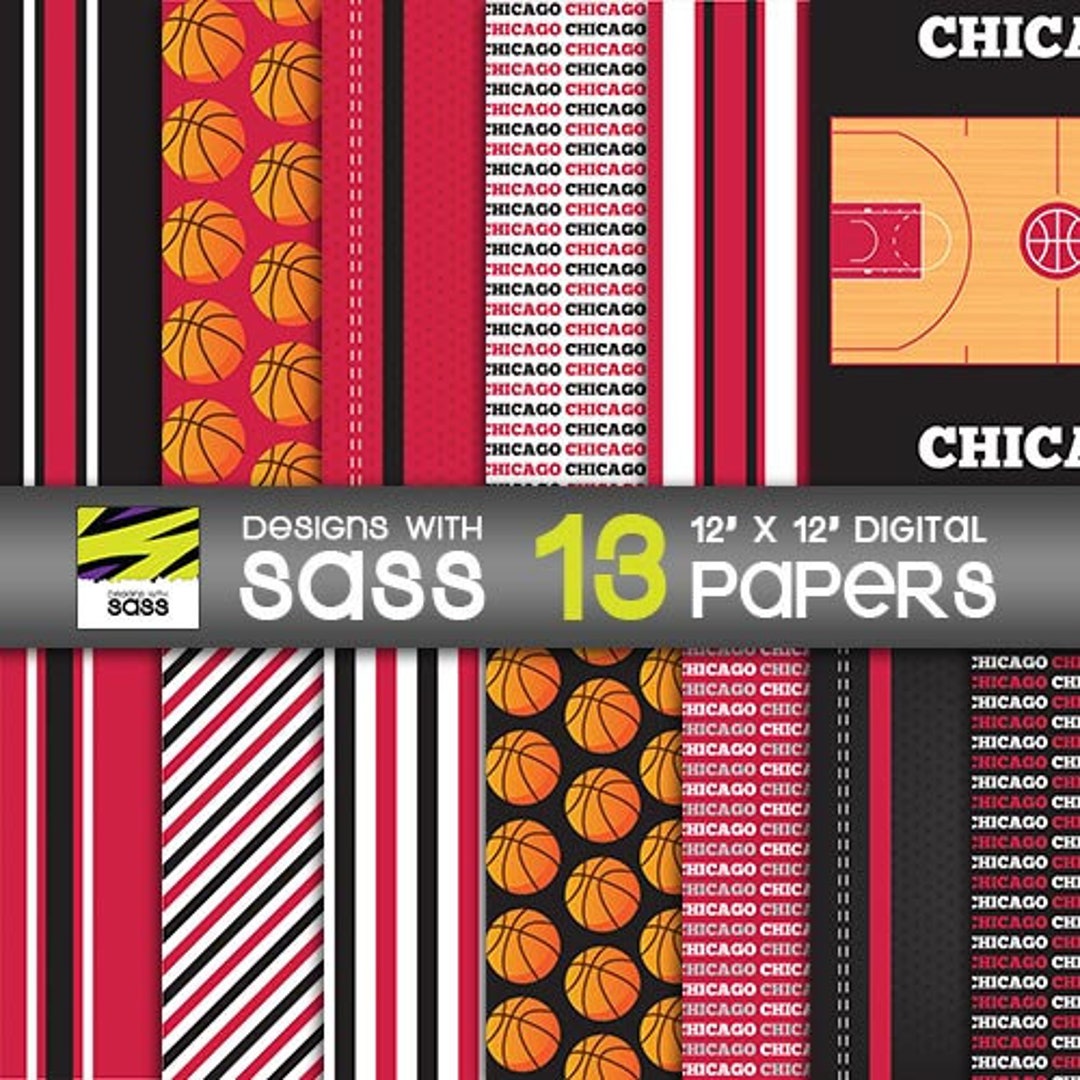 Digital Paper, Chicago Basketball Pattern, Basketball Scrapbook Paper ...