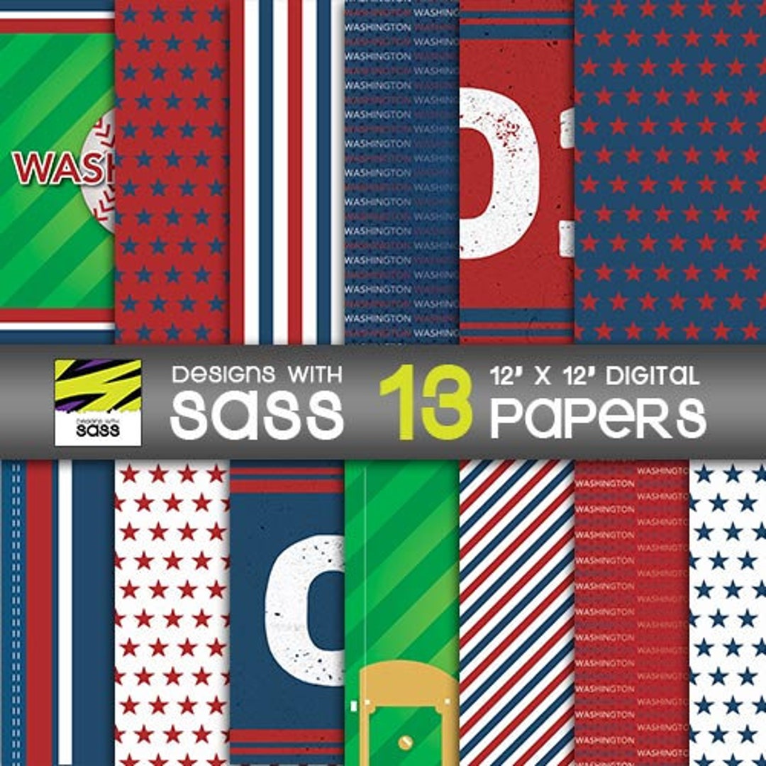 Digital Paper, Washington Baseball Pattern, Washington Baseball Paper ...