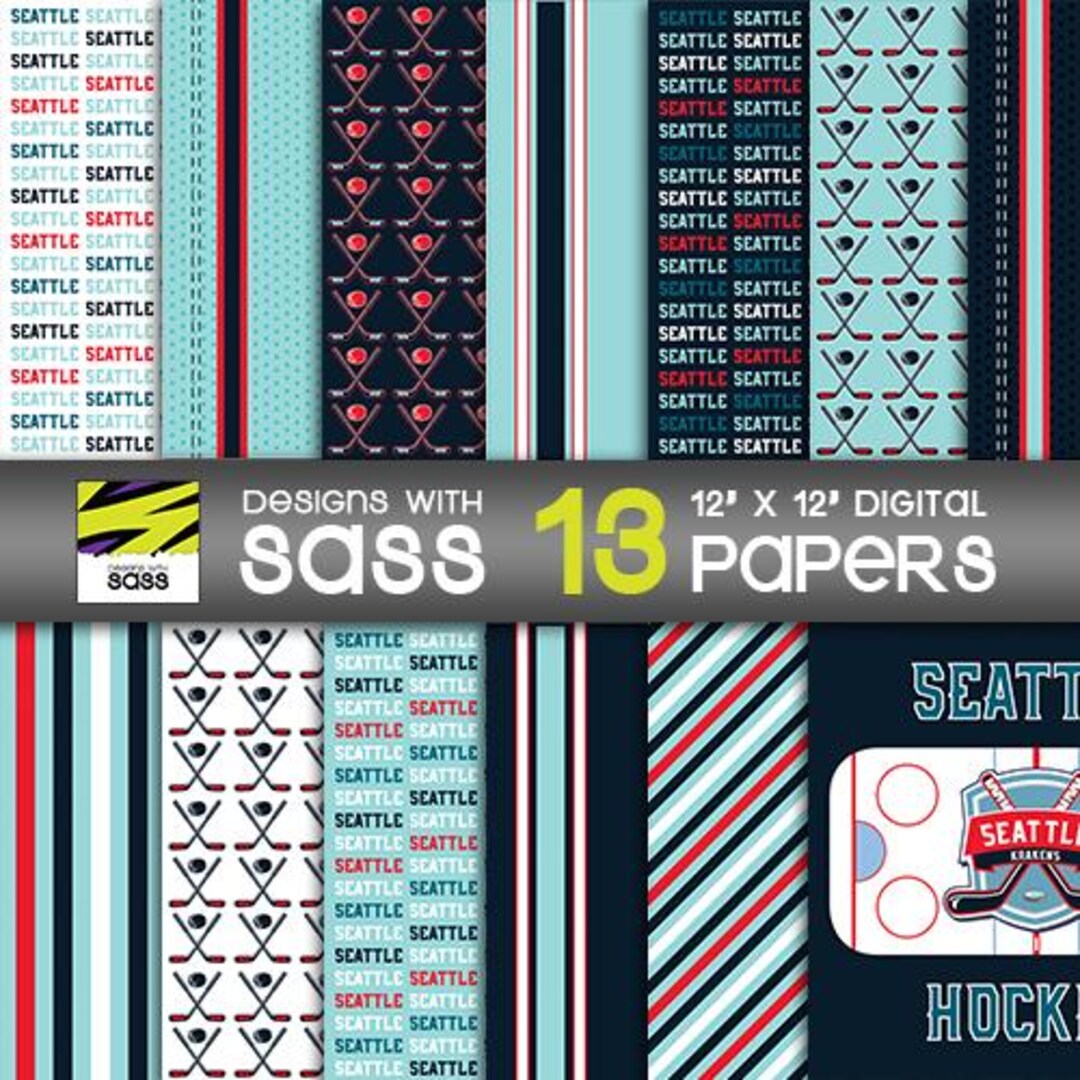 Digital Paper, Seattle Hockey, Hockey Pattern, Hockey Paper, Hockey ...