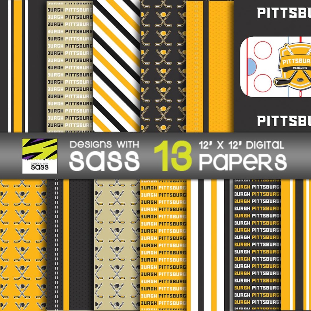 Seamless Pittsburgh Hockey Digital Paper, Hockey Pattern Background ...