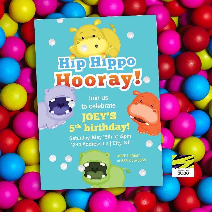 Printable, Hippo Birthday, Hungry Hippo Birthday Invitation, Hip Hippo ...