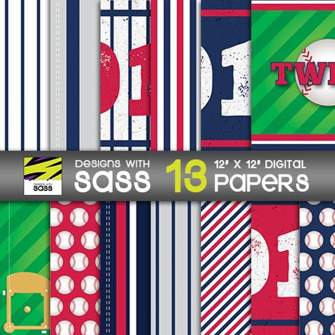 Digital Paper, Minnesota Baseball Pattern, Minnesota Baseball Paper ...