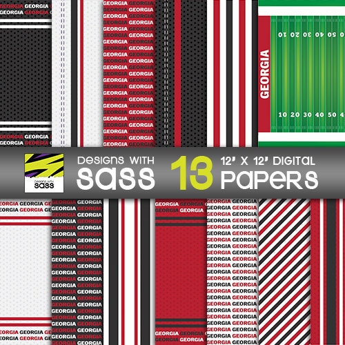 Digital Paper, Georgia College Football Pattern, Georgia College ...