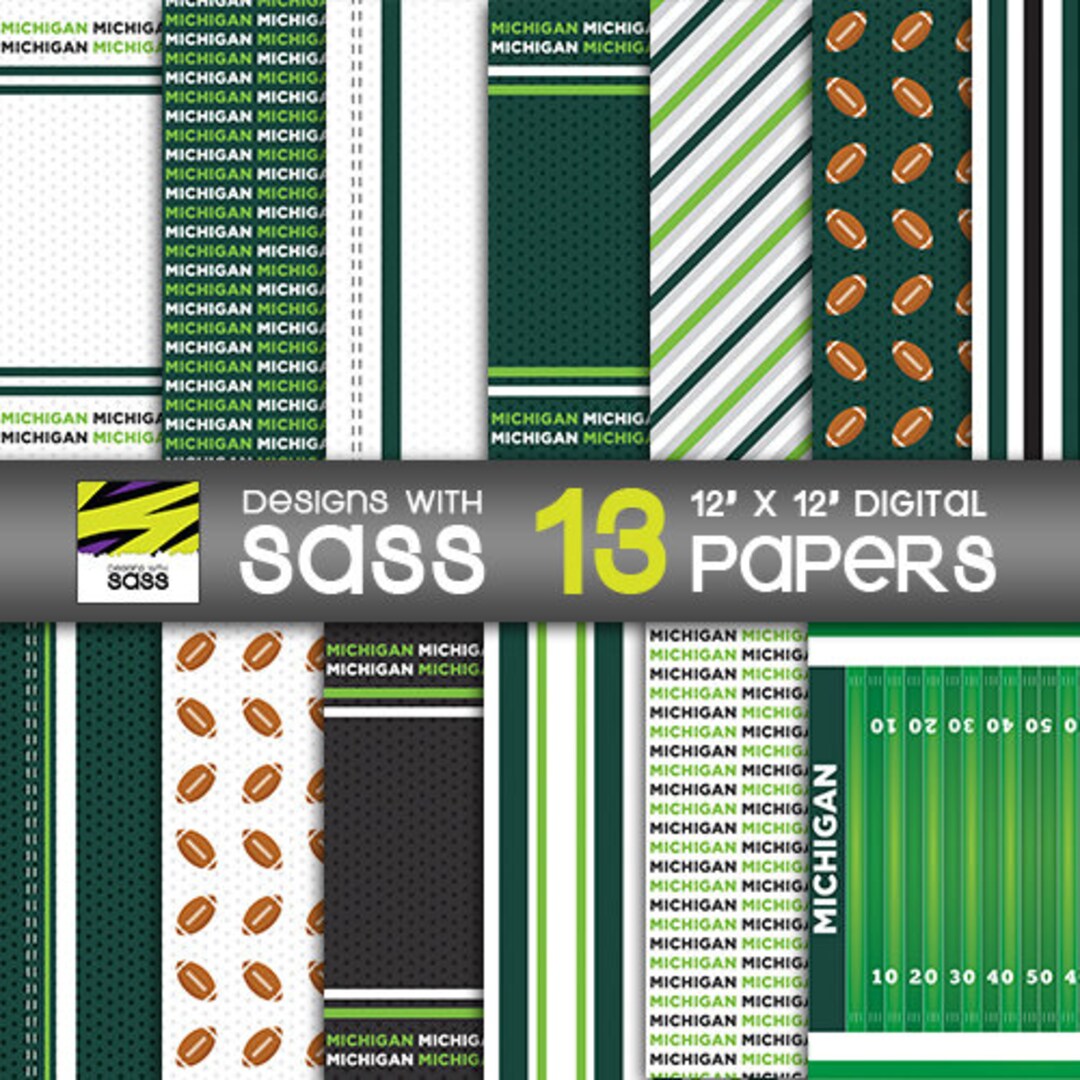 Digital Paper, Michigan College Football Pattern, Michigan College ...