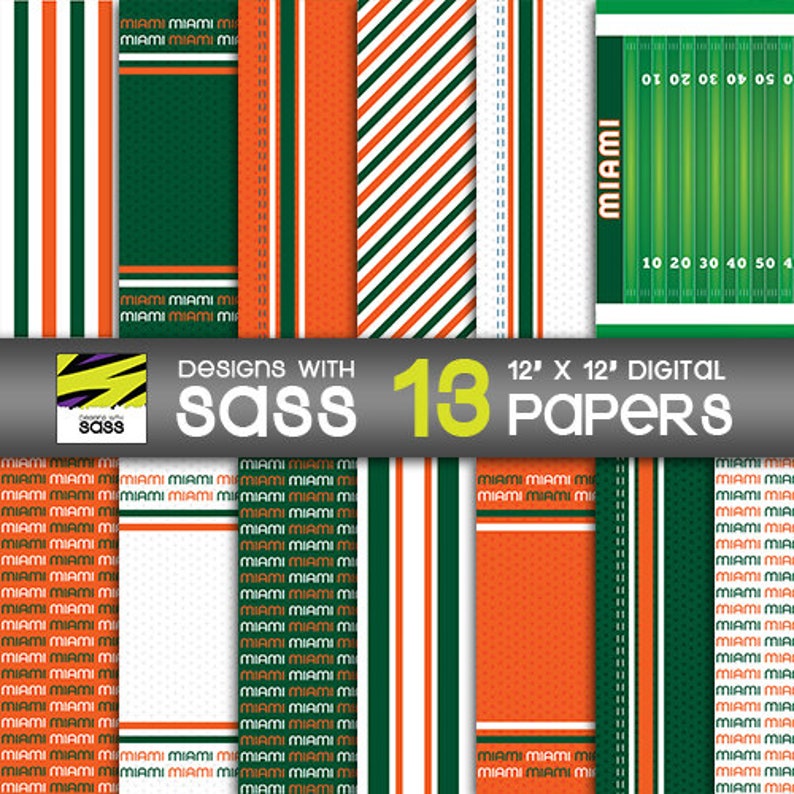 Digital Paper, Miami College Football Pattern, Miami College Football ...