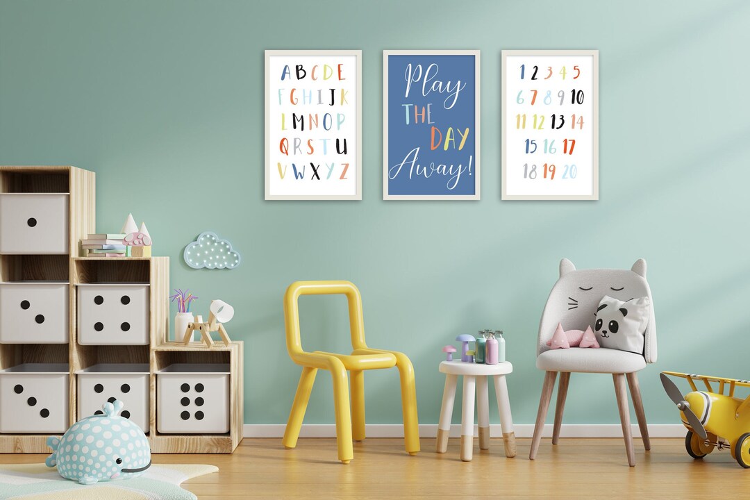 Printable Kids Playroom Posters, ABC 123 Posters, Digital Kids Room ...