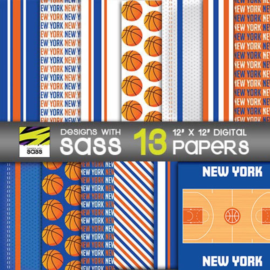 Digital Paper, New York Basketball Paper, New York Basketball Pattern ...