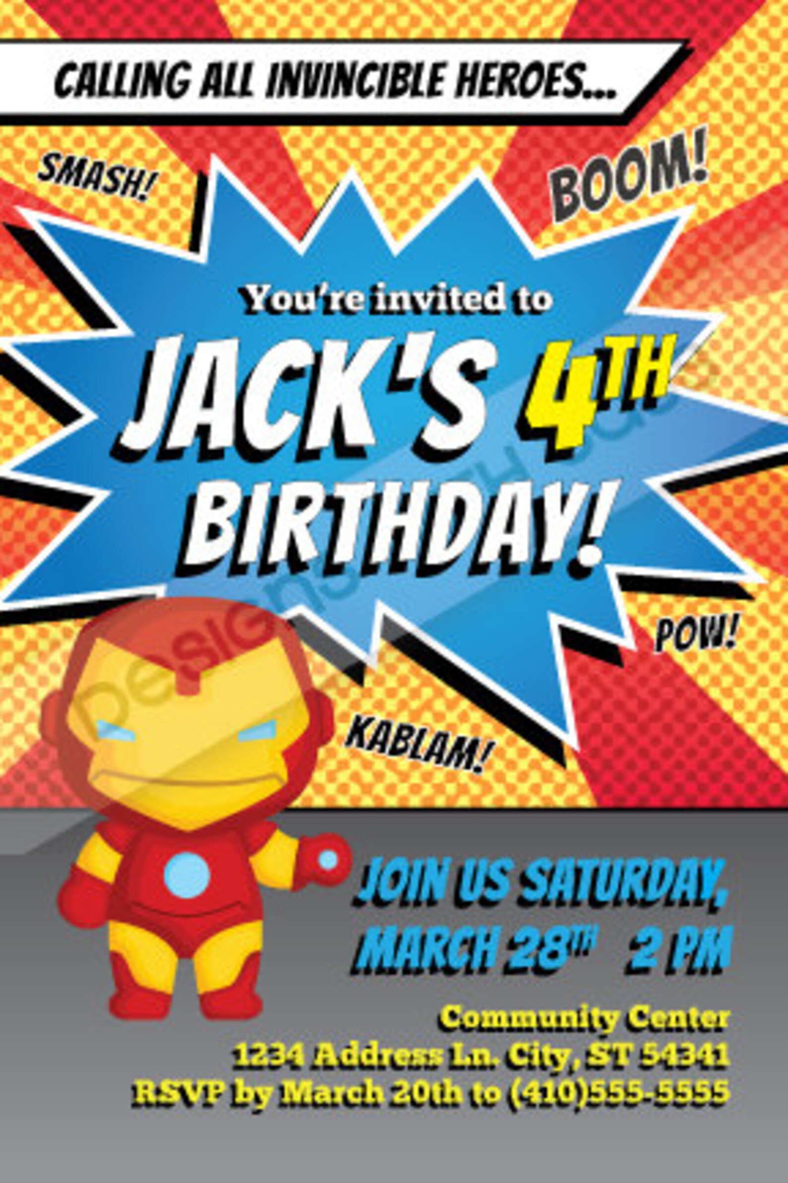 Printable, Comic Book Birthday Party, Party Invitation, Birthday Boy ...