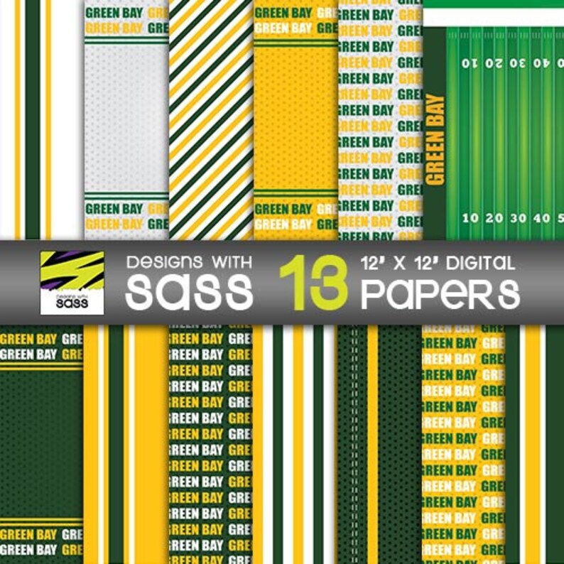 Digital Paper, Green Bay Football Paper, Green Bay Football Pattern ...