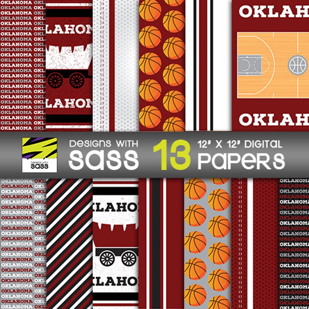 Digital Paper, Oklahoma College Basketball Pattern, Oklahoma College ...