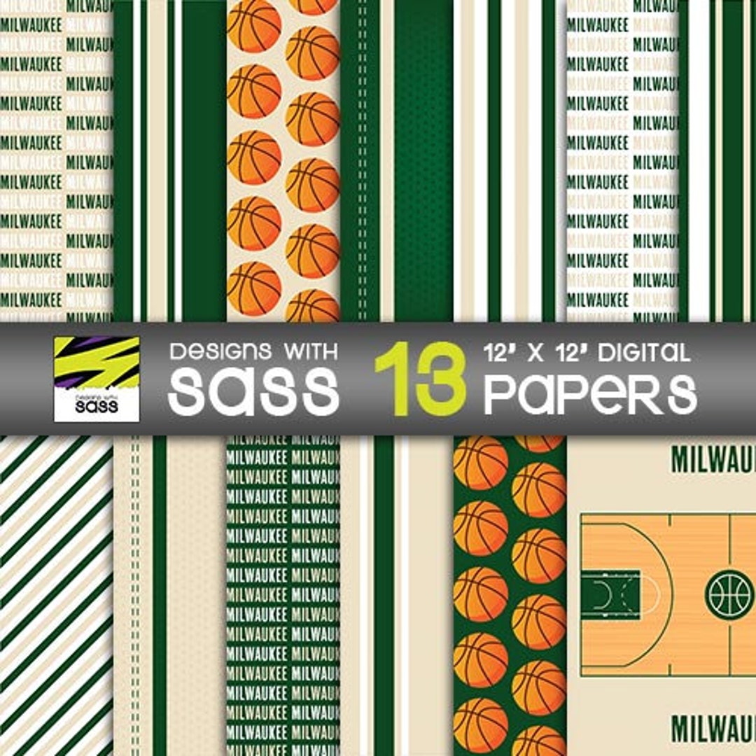 Digital Paper, Milwaukee Basketball Pattern, Milwaukee Basketball Paper ...