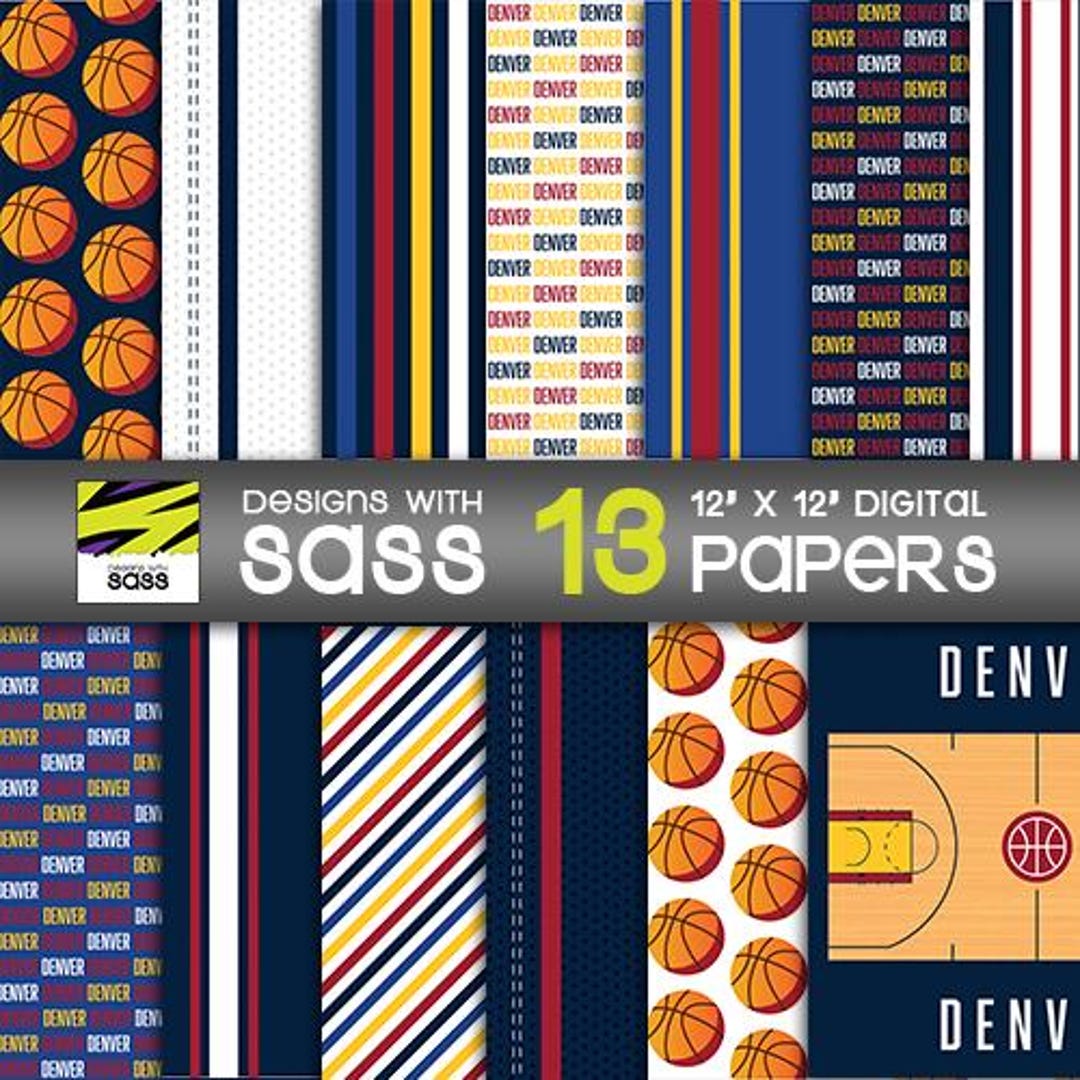 Digital Paper, Denver Basketball Paper, Denver Basketball Pattern ...