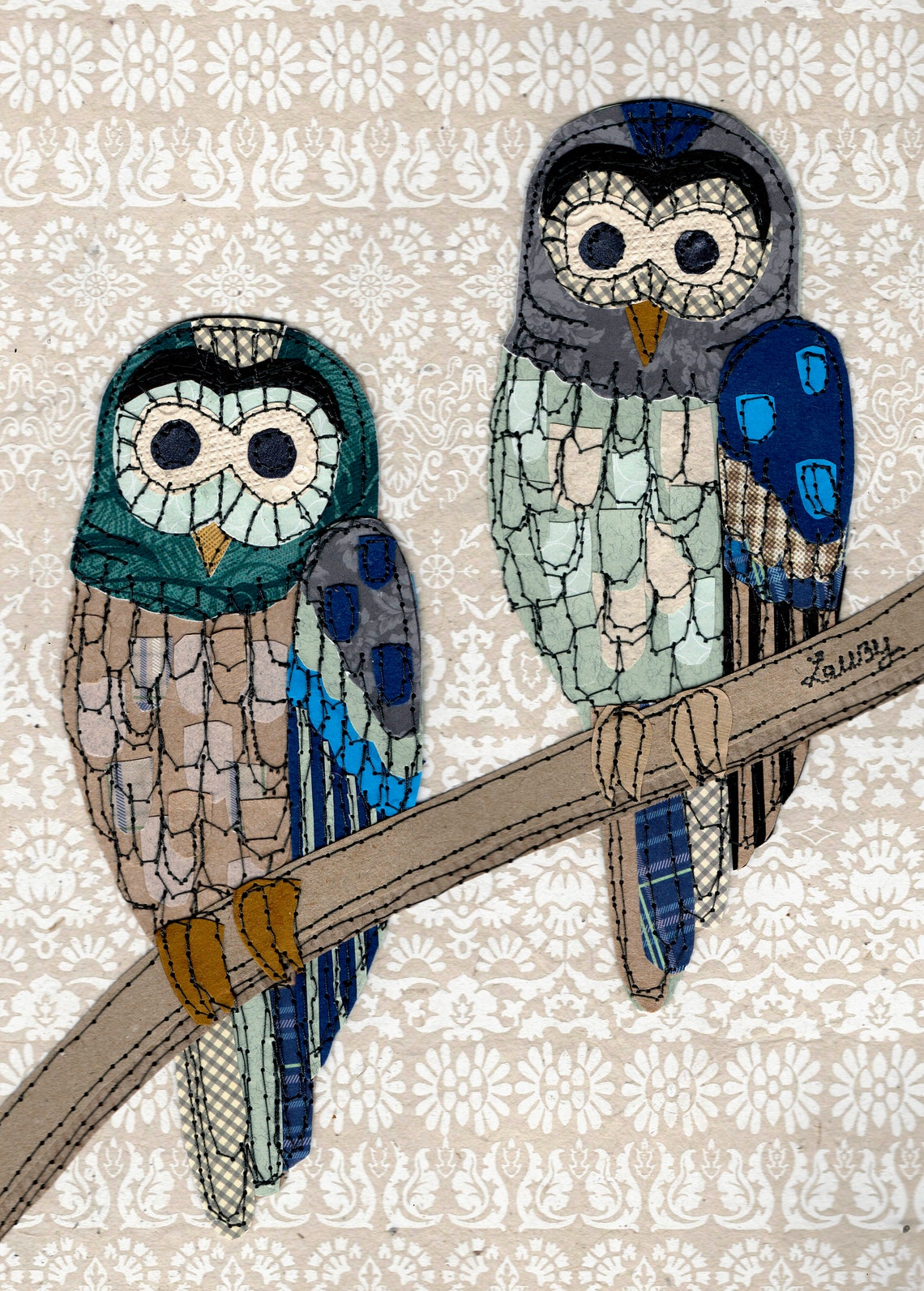 Blue Owls Greeting Card Displaying a Copy of the Original - Etsy
