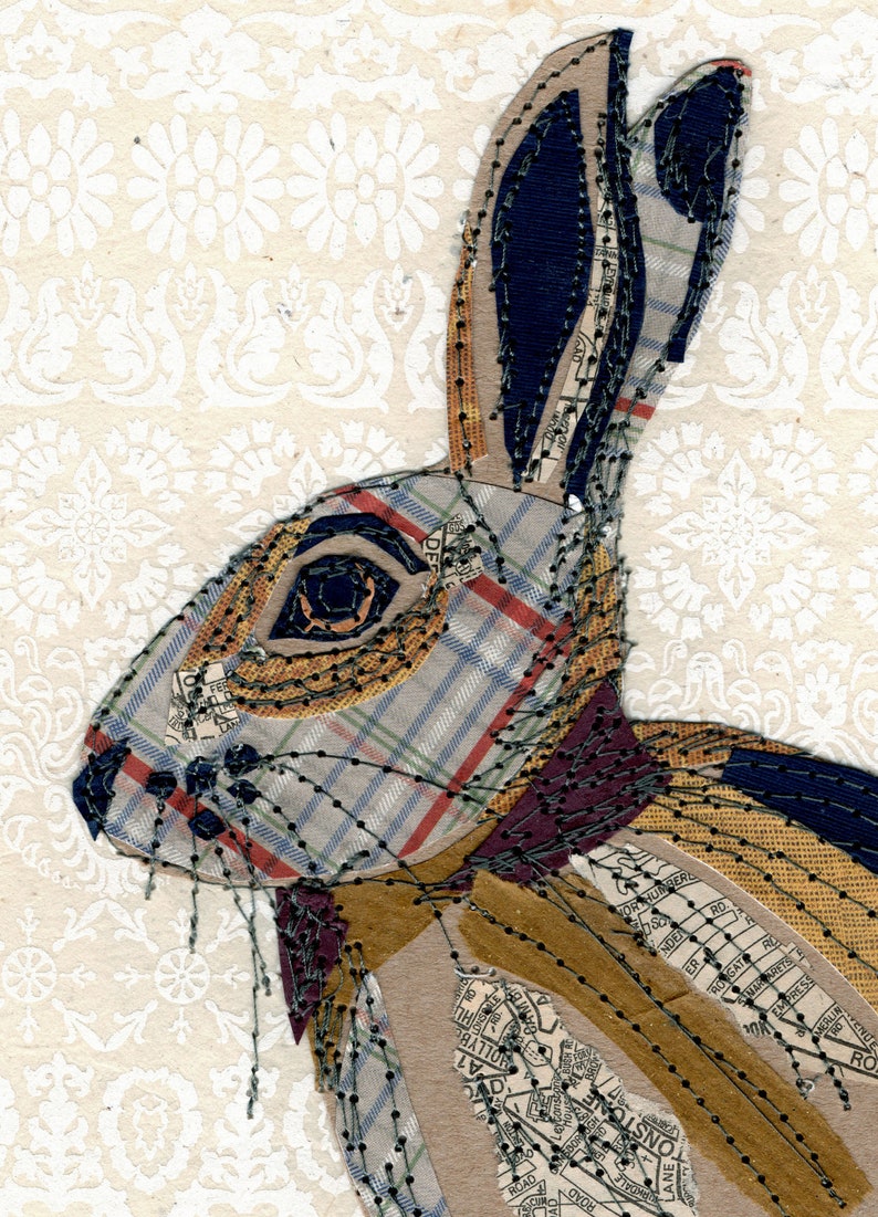 Hare Greeting Card, Paper Collage Artwork - Etsy