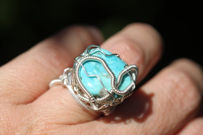 Turquoise Crystal Ring in Sterling Silver Wire Protection - Etsy