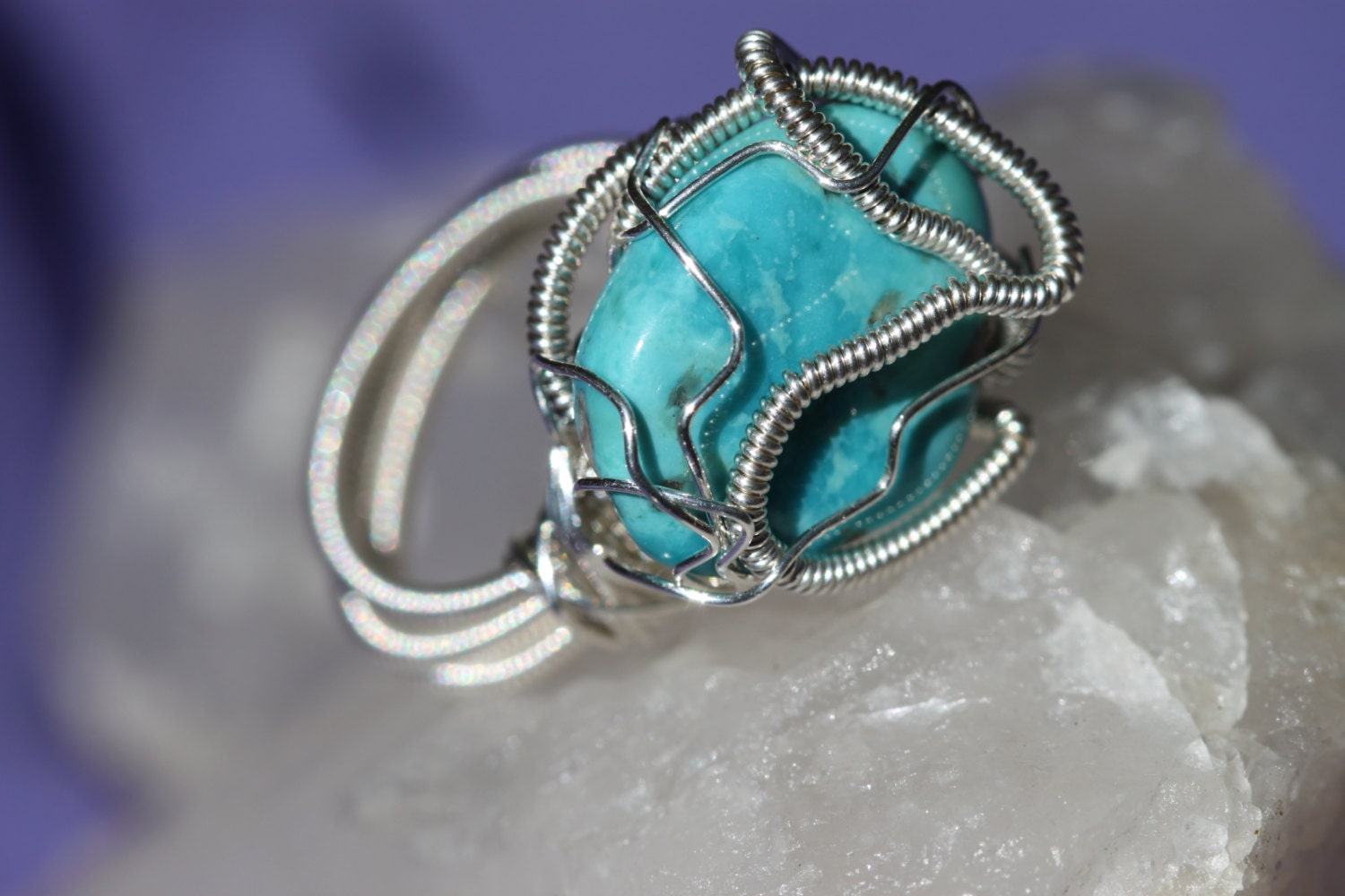 Turquoise Crystal Ring in Sterling Silver Wire Protection | Etsy