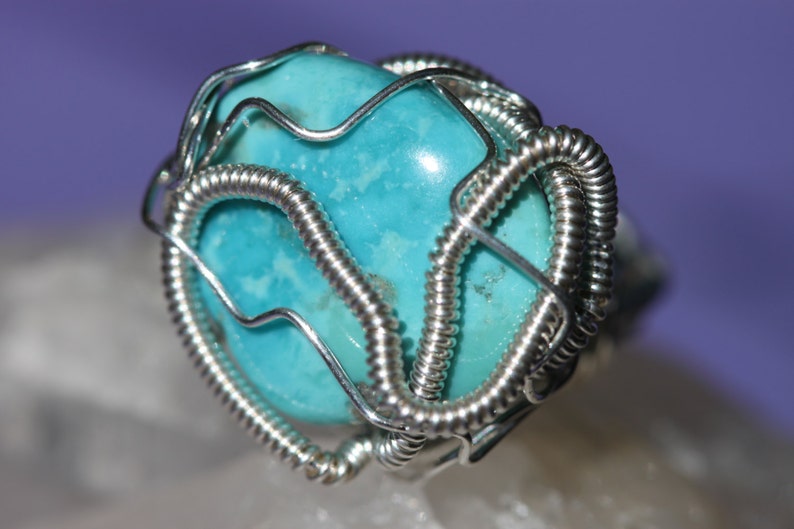 Turquoise Crystal Ring in Sterling Silver Wire Protection - Etsy