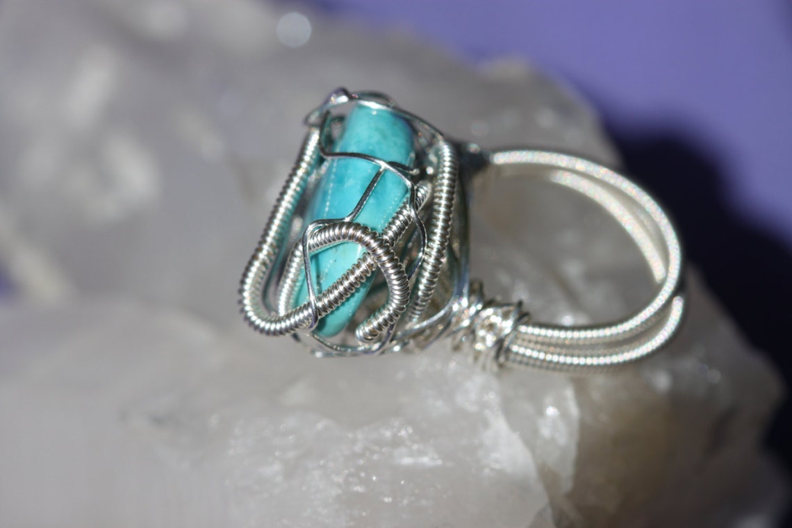 Turquoise Crystal Ring in Sterling Silver Wire Protection - Etsy