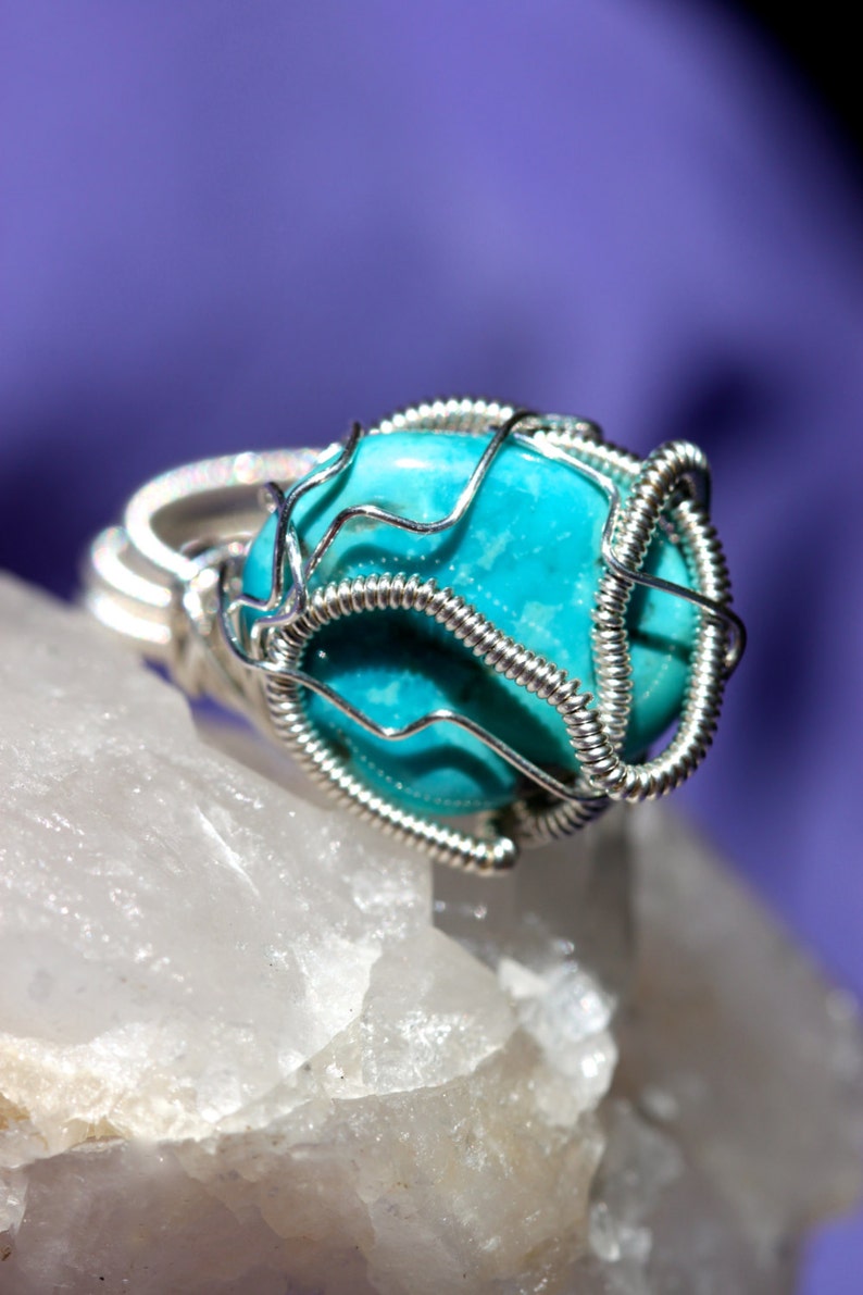 Turquoise Crystal Ring in Sterling Silver Wire Protection - Etsy