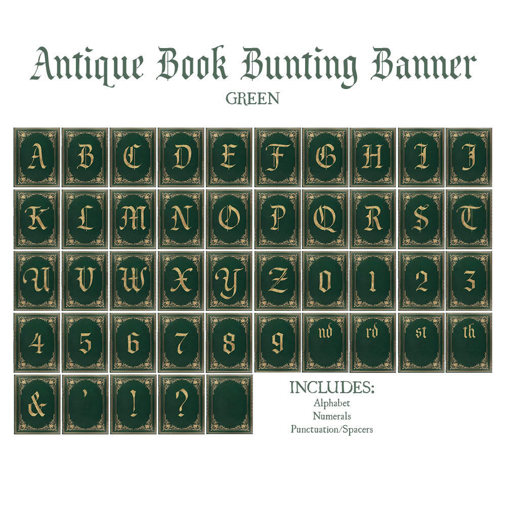 Green Antique Book Bunting Banner - Digital Party Decor Printable - Etsy