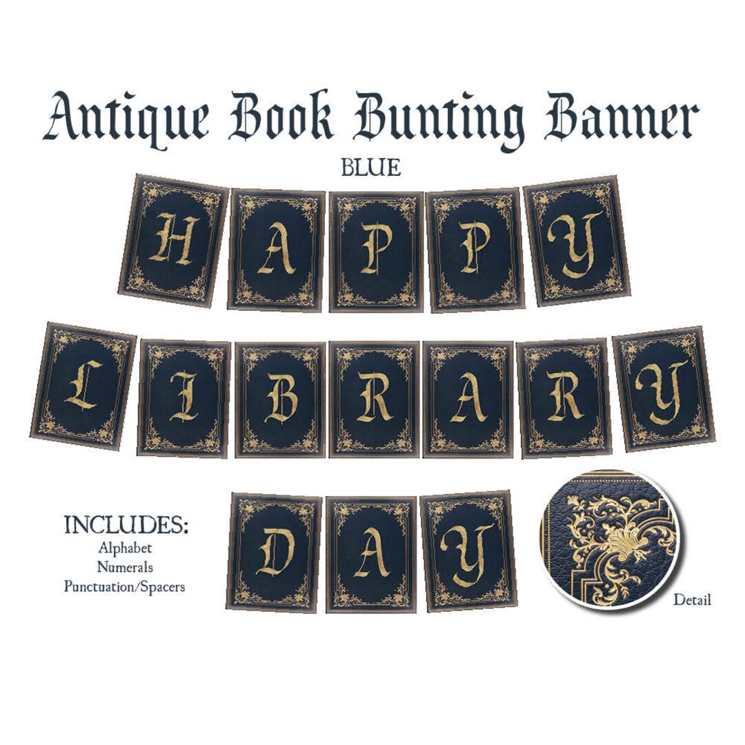 Blue Antique Book Bunting Banner - Digital Party Decor Printable - Etsy