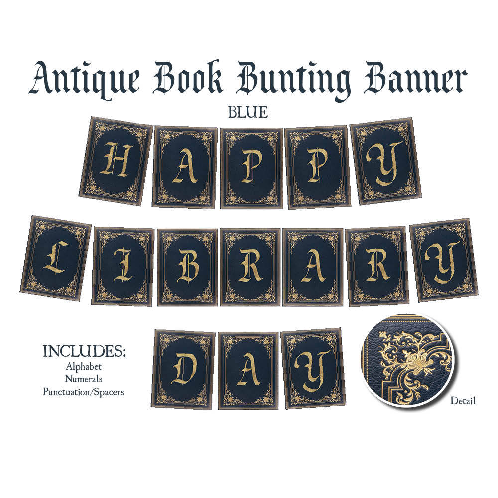 Blue Antique Book Bunting Banner Digital Party Decor - Etsy