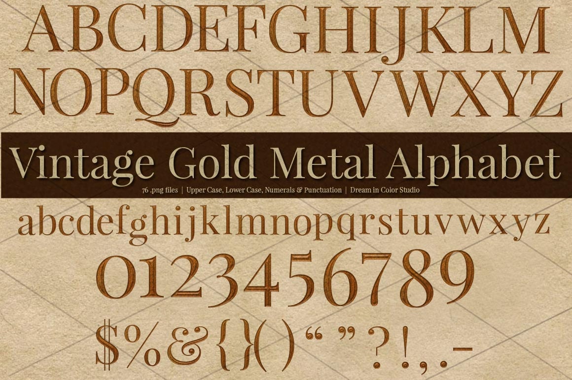 Vintage Gold Metal Alphabet Distressed Grunge Scrapbooking Letters for ...