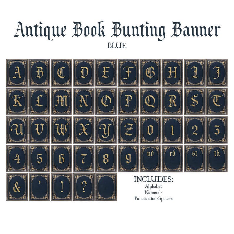 Blue Antique Book Bunting Banner - Digital Party Decor Printable - Etsy